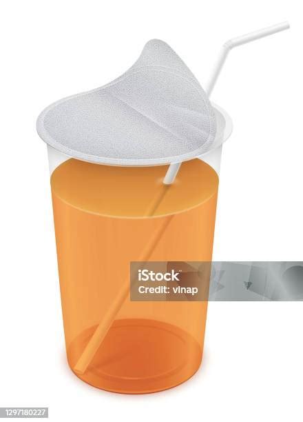 호일 캡과 짚으로 둥근 투명 플라스틱 컵을 엽니다 포장 격리 된 모형 그림 양동이에 대한 스톡 벡터 아트 및 기타 이미지 양동이 열다 일회용 Istock