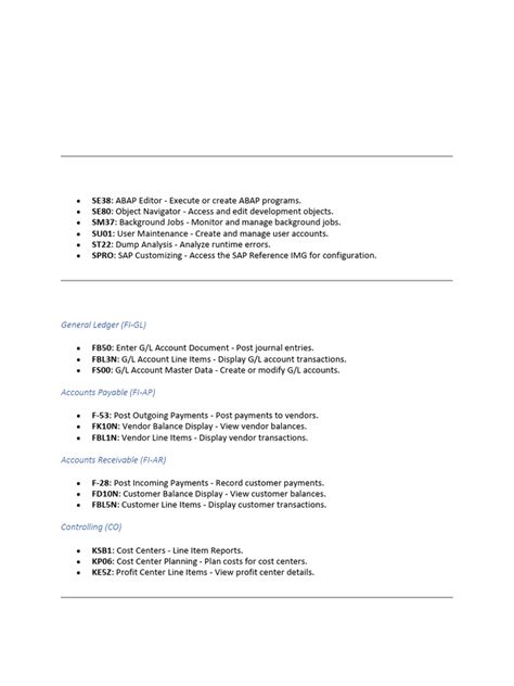 Useful Tcodes In Sap Pdf Computing Business