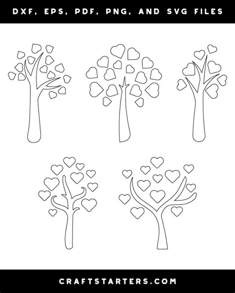 Simple Tree With Heart Leaves Outline Patterns DFX EPS PDF PNG And SVG Cut Files