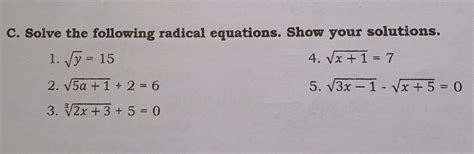 solve the following radicals equations show your solutions brainly ph