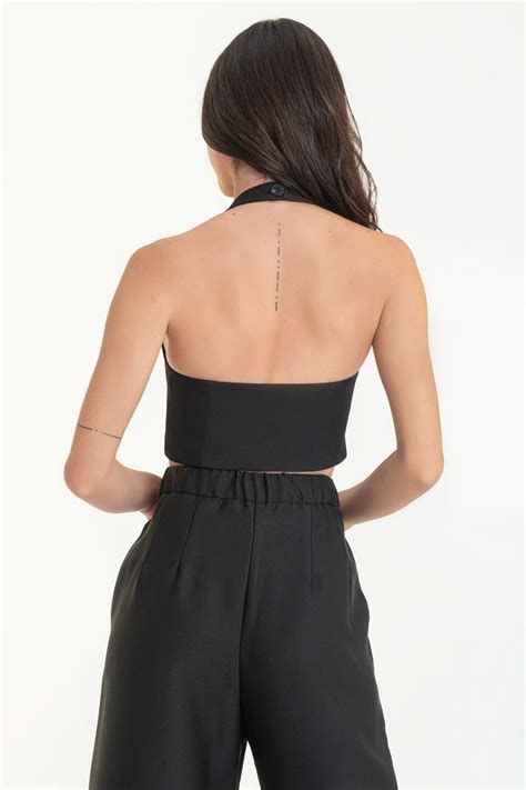 Chaleco Corto Cuello Halter Con Escote Espalda Negro M Moda De