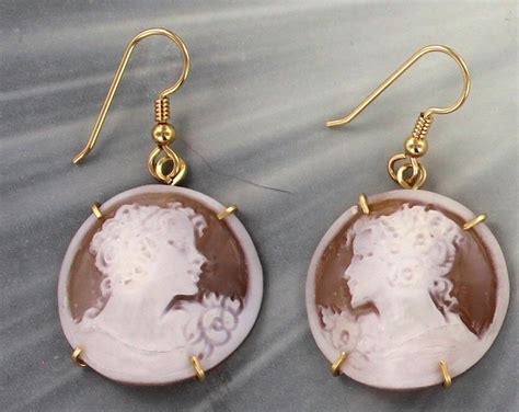 Vintage Cameo Earrings With French Hooks Carved In Italy Wire
