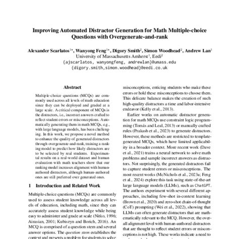 Improving Automated Distractor Generation For Math Multiple Choice Questions With Overgenerate