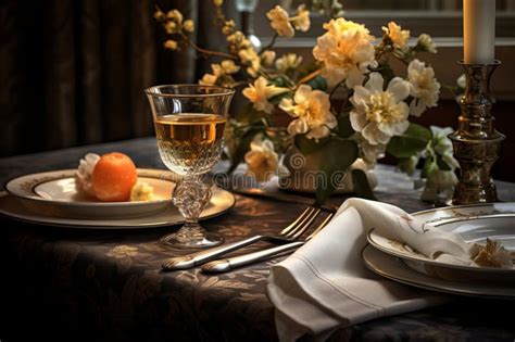 Classic Table Setting In Dark Colors Stock Image Image Of Festive Decoration