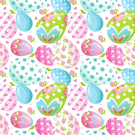 Premium Vector Cute Easter Seamless Pattern With Flowers Easter Eggs