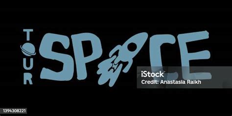 우주 관광을위한 로고 로켓과 낙서 스타일로 그려진 행성이있는 비문 상징 타이포그래피 디자인 벡터 일러스트레이션 Launch Party에 대한 스톡 벡터 아트 및 기타 이미지