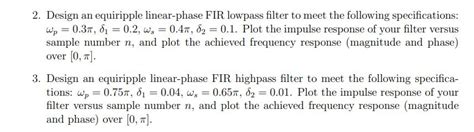 solved 2 design an equiripple linear phase fir lowpass