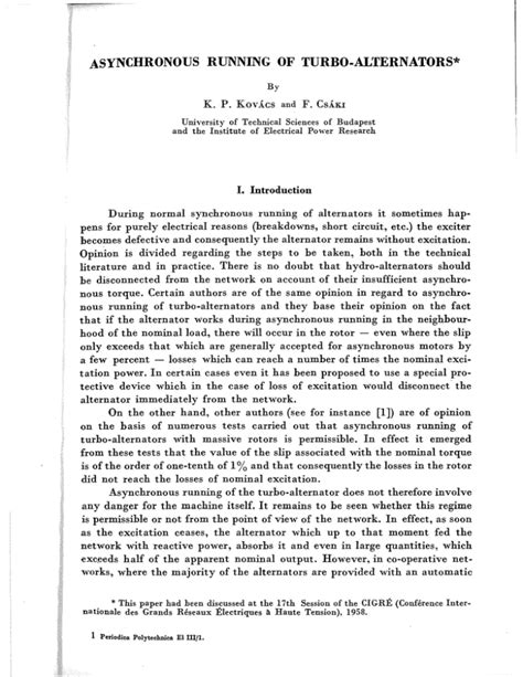 ASYNCHRONOUS RUNNING OF TURBO ALTERNATORS