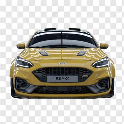 선명한 조명이 있는 세련된 흰색 차고에 있는 노란색 2025 포드 포커스 Rs Mk4 스포츠카 사진 노란색 스포츠카 자동차 Png 일러스트 및 이미지 에 대한 무료