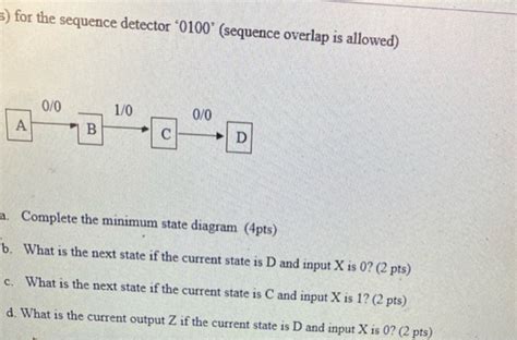 Solved S For The Sequence Detector ‘0100 Sequence Overlap