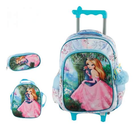 Kit De Mochila Princess School Lonchera Y Funda Rodinhas Color Azul
