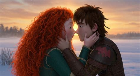 Merida X Hiccup Winter Sunrise Kiss By Brony Hedgehog On Deviantart
