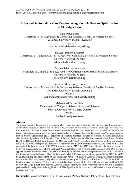 pdf enhanced textual data classification using particle swarm