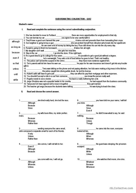 Subordinating Conjuction English Esl Worksheets Pdf And Doc