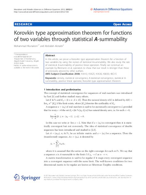 Pdf Korovkin Type Approximation Theorem For Functions Of Two