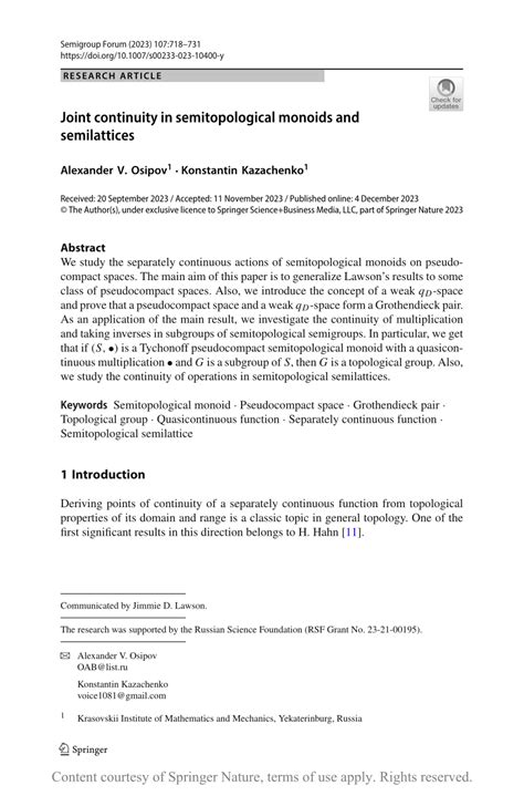 Joint Continuity In Semitopological Monoids And Semilattices Request Pdf