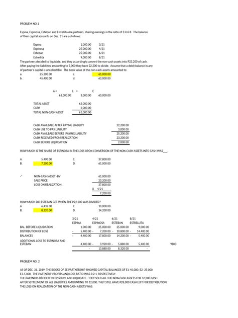 Mc Problems Lump Sum Liquidation With Solution Pdf Debits And Credits Partnership