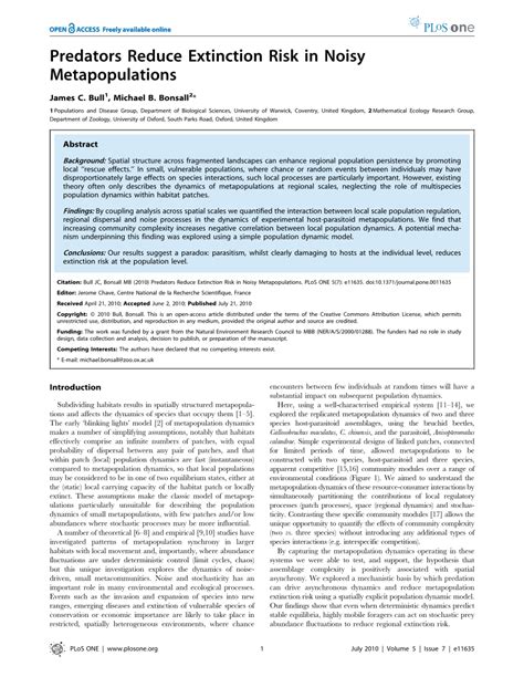 Pdf Predators Reduce Extinction Risk In Noisy Metapopulations