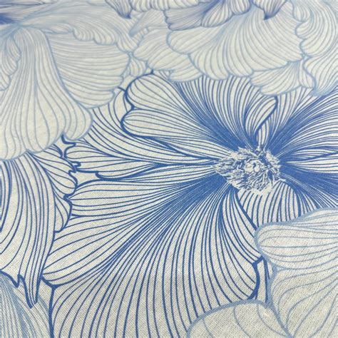 Mavi Çiçekler İntaşlar Keten Kumaş