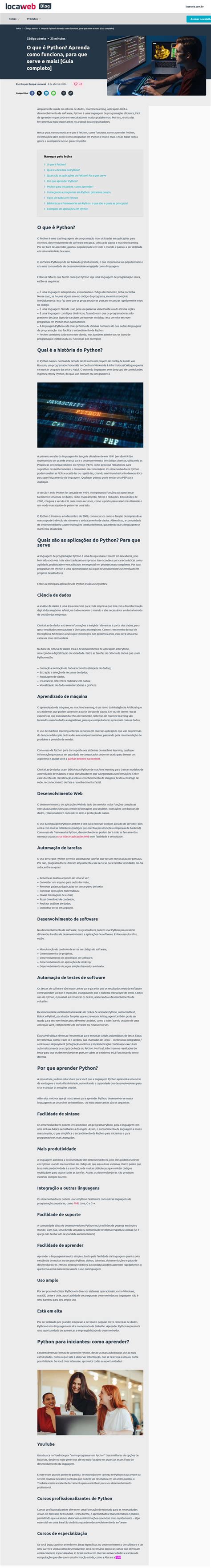 Locaweb NOTÍCIAS O QUE É PYTHON APRENDA COMO FUNCIONA PARA QUE SERVE E MAIS GUIA COMPLETO