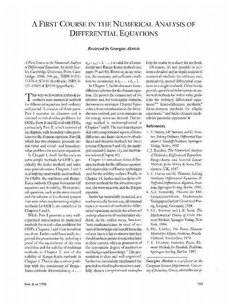 A First Course In The Numerical Analysis Of Differential Equations Book News And Reviews Ieee