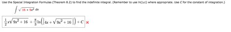 Solved Use The Special Integration Formulas Theorem 8 2 To