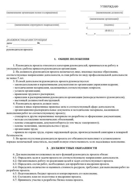 Должностная инструкция руководителя проектов