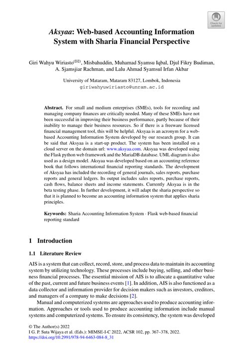 Pdf Aksyaa Web Based Accounting Information System With Sharia Financial Perspective
