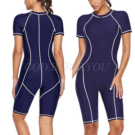 Women Plus Size Zip Front One Piece Rash Guard Sun Vicedeal