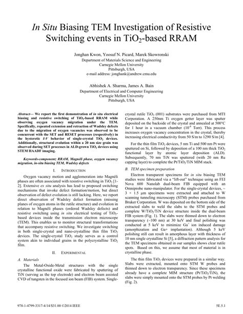Pdf In Situ Biasing Tem Investigation Of Resistive Switching Events In Tio2 Based Rram