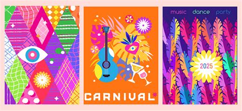 카니발 가장 무도회 퍼레이드 축제 휴일 음악 댄스 파티 템플릿 디자인 세트 카드 깃털 팬 마스크 색종이 조각 풍선 화환 벡터 펑키 일러스트 Mardi Gras에 대한 스톡