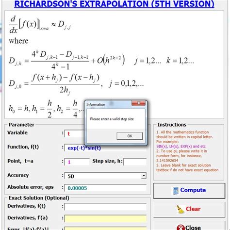 Solution Using The Richardson S Extrapolation Gui Excel Spreadsheet Download Scientific Diagram