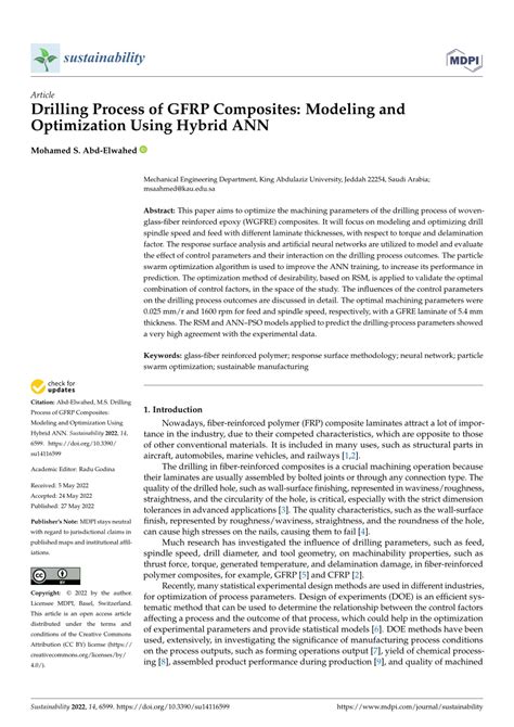 Pdf Drilling Process Of Gfrp Composites Modeling And Optimization Using Hybrid Ann