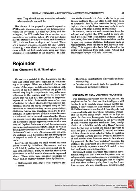 Pdf Neural Networks A Review From Statistical Perspective Rejoinder