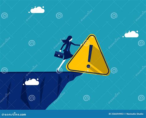 eliminate errors businesswoman leaves a warning sign stock vector