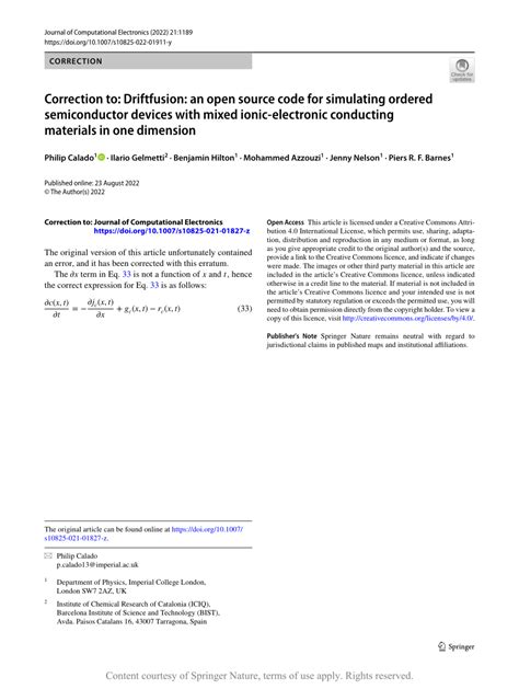 Pdf Correction To Driftfusion An Open Source Code For Simulating