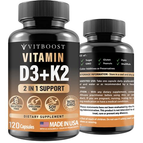 Vitboost Vitamin D3 K2 Complex Easy To Swallow Vitamin