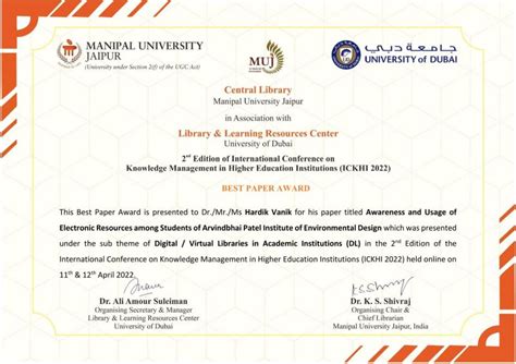 Hardik Vanik On Linkedin My Paper Has Been Selected For Best Paper Award At The International