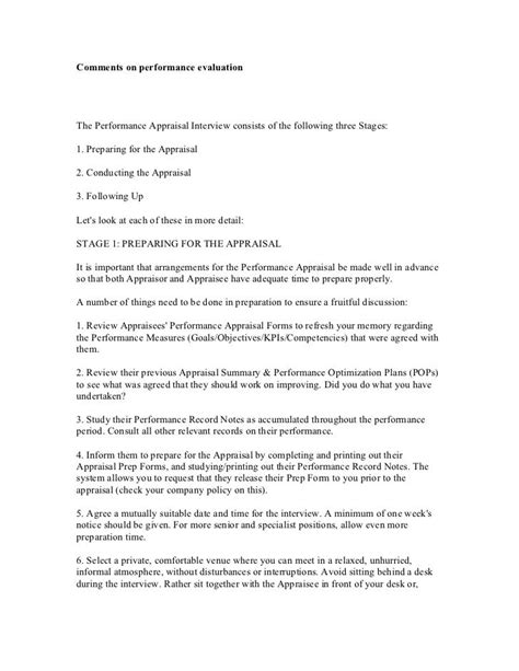 Performance Appraisal Comments By Appraisee In Performance Appraisal