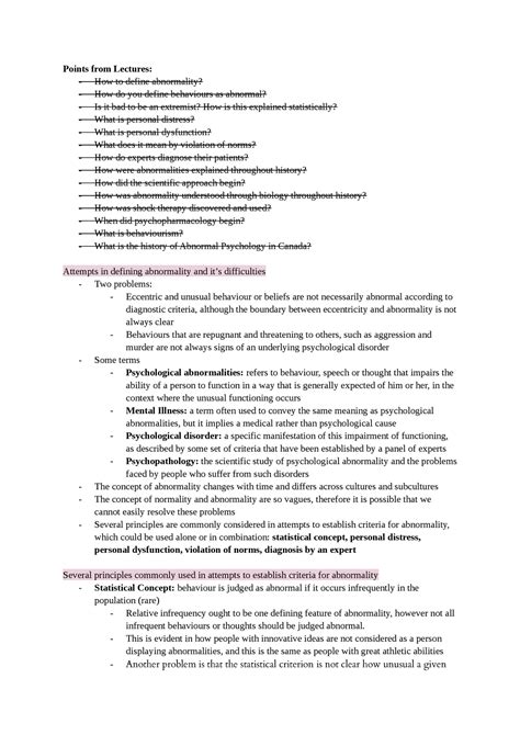 Chapter 1 Textbook Notes Points From Lectures How To Define Abnormality How Do You