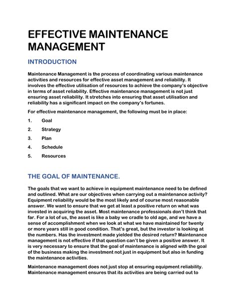 Pdf Effective Maintenance Management