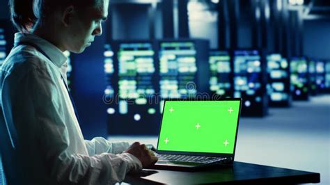 Laptop Used By Data Center System Administrators Using Ai Tech Close Up Stock Video Video Of