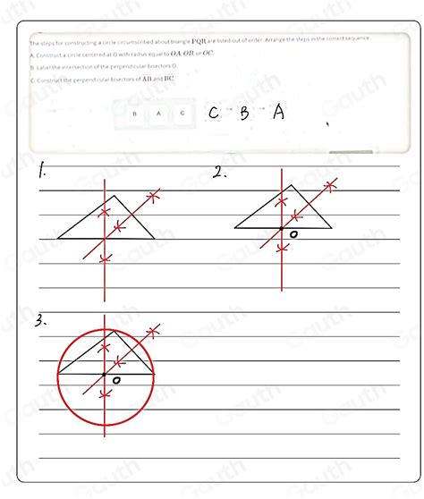 solved the steps for constructing a circle circumscribed about