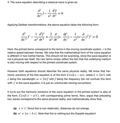 Solved The Wave Equation Describing A Classical Wave Is