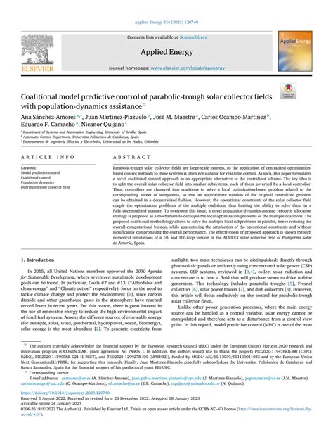 Pdf Coalitional Model Predictive Control Of Parabolic Trough Solar