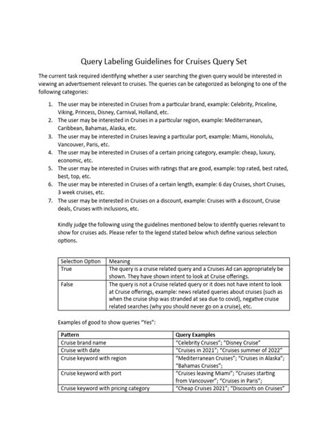Query Labeling Guidelines For Cruises Download Free Pdf Cruise Ship