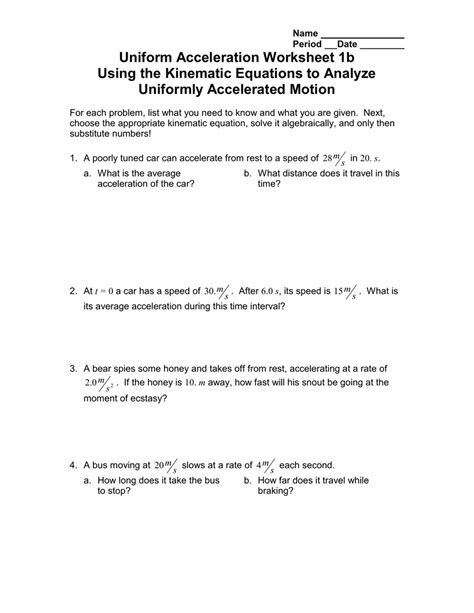 Kinematics Worksheet With Answers Proworksheet