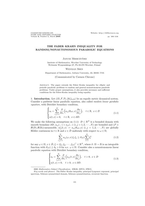 Pdf The Faber Krahn Inequality For Randomnonautonomous Parabolic Equations