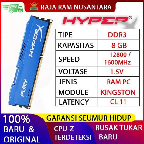 Jual Ram Kingston Hyperx Fury Gaming Ddr3 8gb 1600mhz 12800 Ram Pc Ddr3 8gb Terlaris Shopee