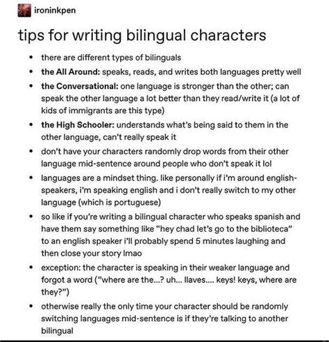 Bilingual Character Tips Writing Inspiration Prompts Writing Motivation Writing Inspiration Tips
